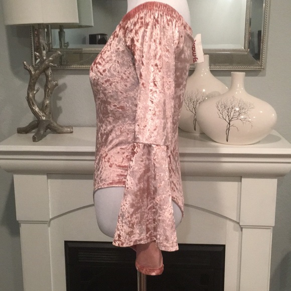 Rolla Costa | Tops | Blush Crushed Velvet Off The Shoulder Bodysuit ...